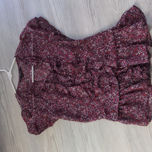 Express | Tops | Express Floral Ruffle Top Side Zipper Sheer Size Xs ...